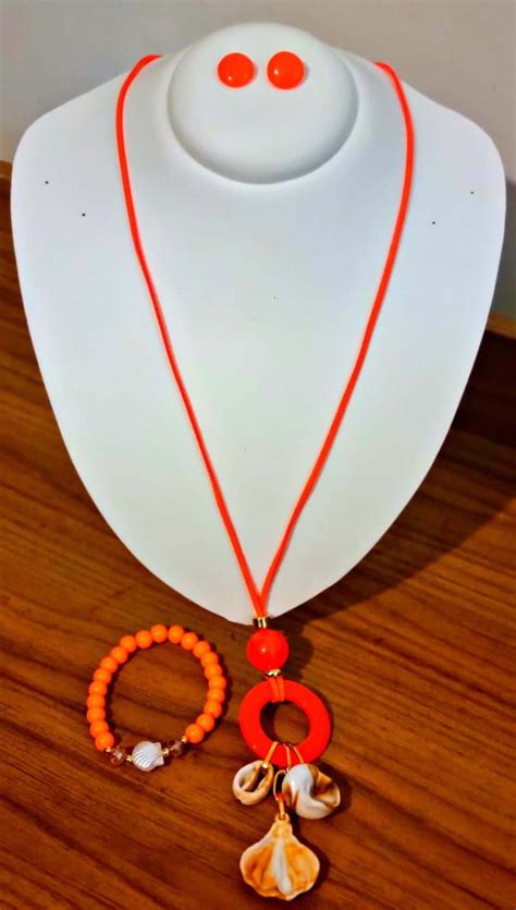 Conjunto Colar Pulseira E Brincos Warm Red Elo7