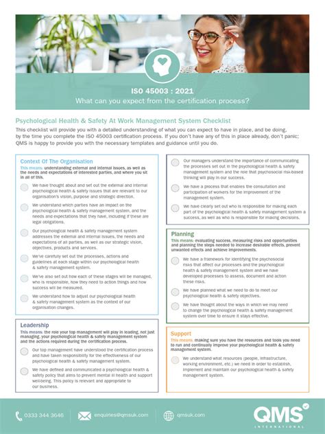 Iso 45003 Checklist Qms Pdf Occupational Safety And Health Mental