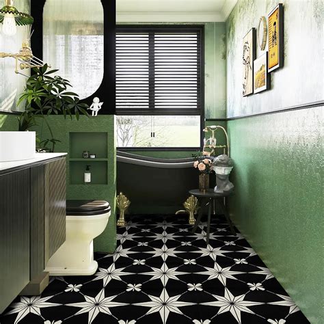 Peel And Stick Bathroom Floor Tile Black And White