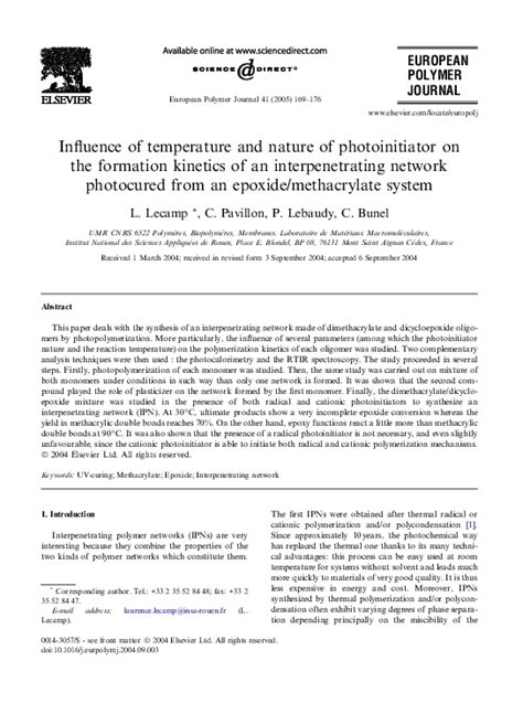 Pdf Influence Of Temperature And Nature Of Photoinitiator On The Formation Kinetics Of An
