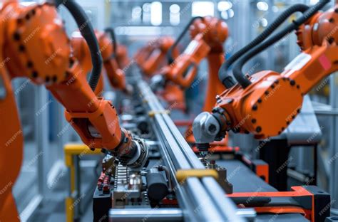 Automated Robotic Arms Assembling Products On Conveyor Premium Ai Generated Image