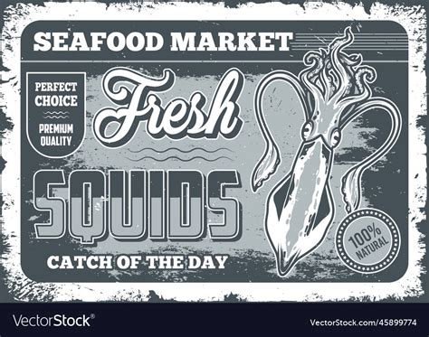 Fresh Squids Poster Vintage Monochrome Royalty Free Vector
