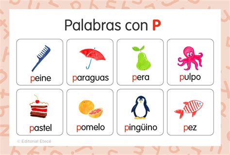 +100 Palabras con P (con imágenes) - Lenguaje.com | Palabras con p, La letra p, Como enseñar a leer