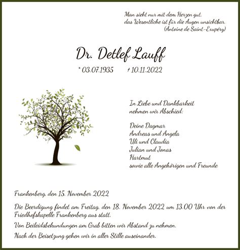 Traueranzeigen Von Detlef Lauff Trauerhnade