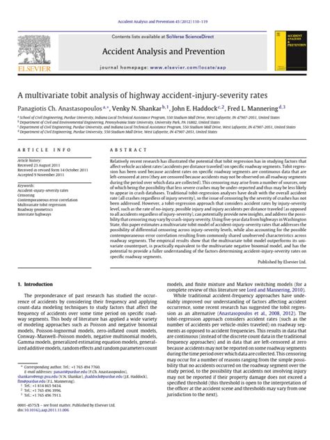 A Multivariate Tobit Analysis Of Highway Accident Injury Severity Rates Pdf