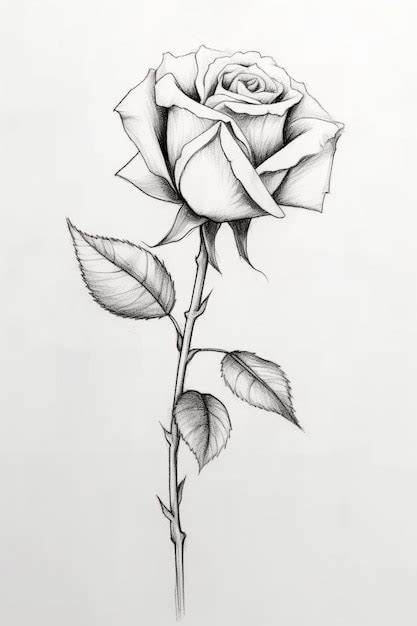 Premium Photo A Drawing Of A Rose With Leaves On A White Background