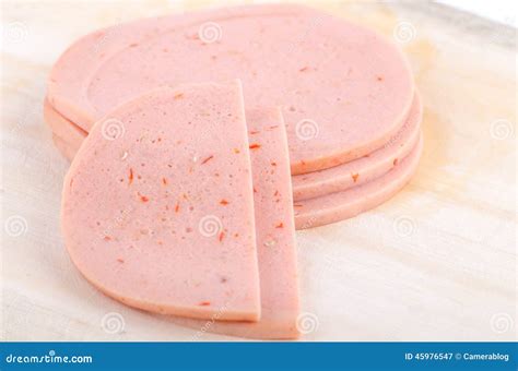 Baloney Sausage Slices Isolated On White Stock Image Image Of