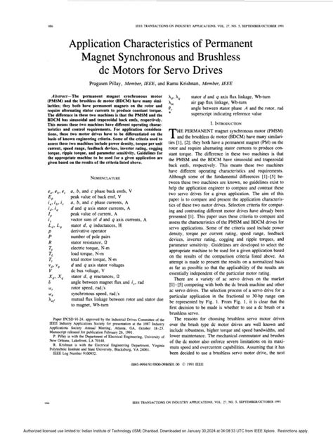 Application Characteristics Of Permanent Magnet Synchronous And