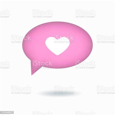 벡터 일러스트레이션 심장이있는 아이콘 소셜 미디어 알림 음성 거품과 같은 3d 타원형 분홍색 버튼은 흰색 배경에 고립되어 있습니다 3차원 인쇄에 대한 스톡 벡터 아트 및