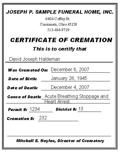Cremation Certificate