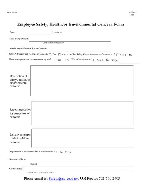 Fillable Online Employee Safety Health Or Environmental Concern Form