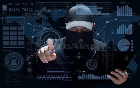 Cyber Hacker With Laptop And Digital Hud Interface Stock Image Image