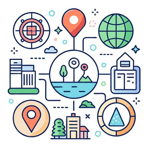 A Colorful Illustration Of A Compass With A Globe Buildings And Trees