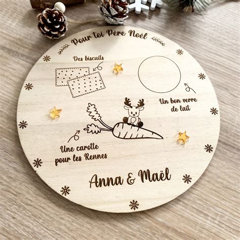 Assiette Du Père Noël En Bois Et Plexi Doré