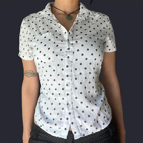 White And Black Polka Dot Button Up Shirt Polkadot Depop