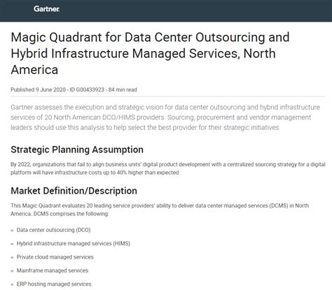 Gartner Magic Quadrant For Data Center Outsourcing And Hybrid Infrastructure Managed Services