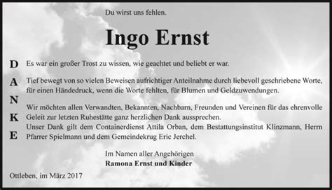 Traueranzeigen Von Ingo Ernst Abschied Nehmen De