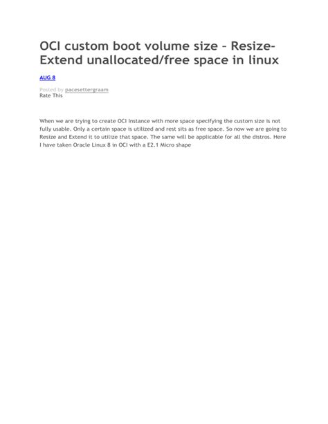 oci boot volume resize extend linux free space