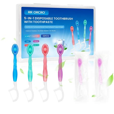 10pack Mini Disposable Toothbrushes Set 5 In 1 Portable Pre Pasted Travel Toothbrush With