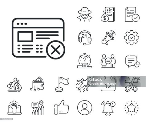 Reject Web Page Line Icon No Internet Sign Salaryman Gender Equality And Alert Bell Vector Stock