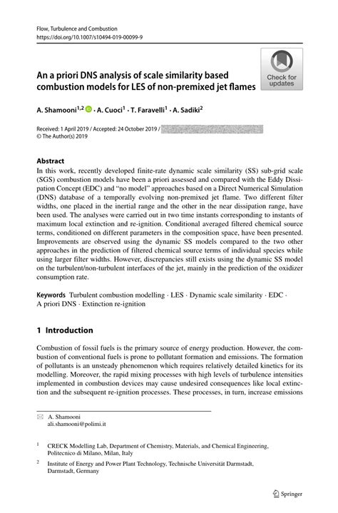 Pdf An A Priori Dns Analysis Of Scale Similarity Based Combustion