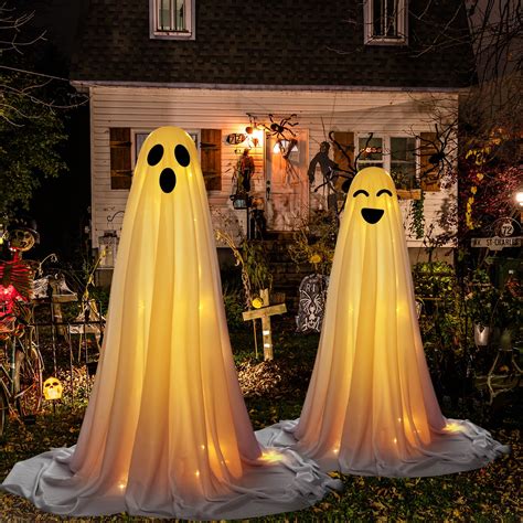 Cute Ghosts Halloween Decorations Outdoor 2 Pack Light Up