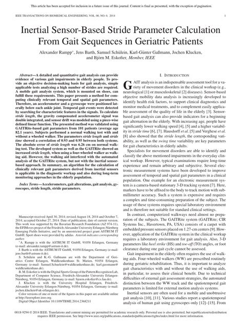 Pdf Inertial Sensor Based Stride Parameter Calculation From Gait Sequences In Geriatric Patients