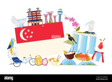 Travel To Singapore Set Elements Of Culture And Landmark In
