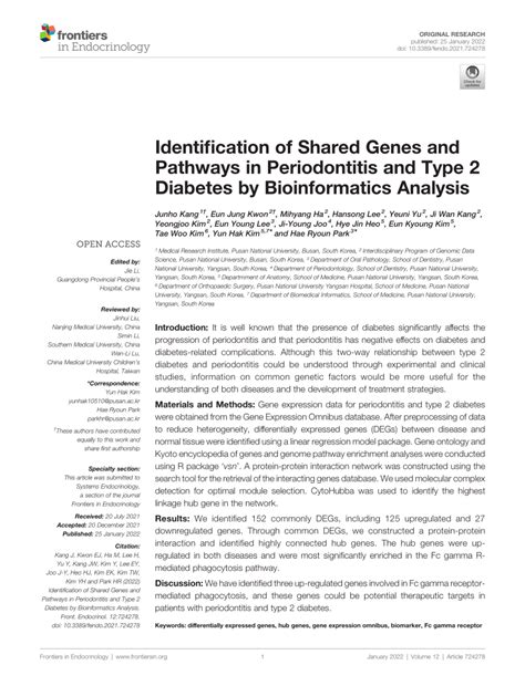 Pdf Identification Of Shared Genes And Pathways In Periodontitis And Type 2 Diabetes By