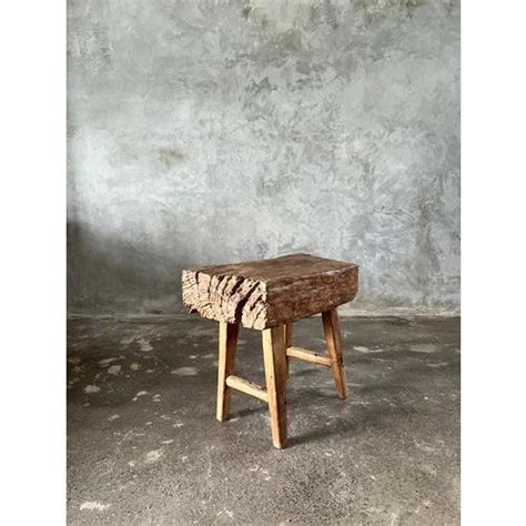 Small Organic Blond Asian Teak Quadripod Bench Sepuluh Chairish