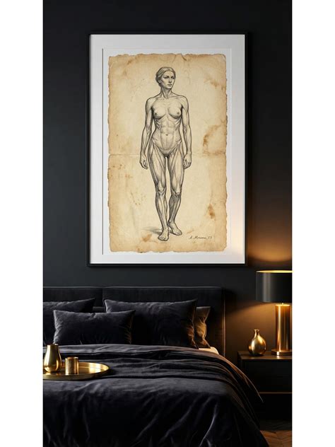 Female Anatomy Drawing Woman Naked Body Vintage 1920s Academic Art