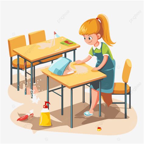 Classroom Cleaning Vector Sticker Clipart Girl Cleaning The School