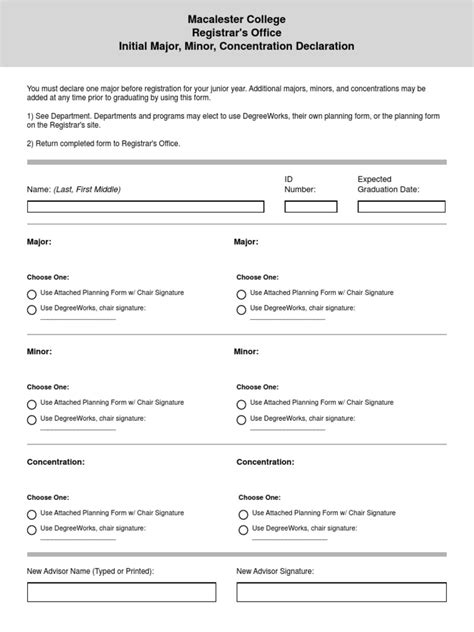 Majorminor Declaration Form Pdf Career And Growth