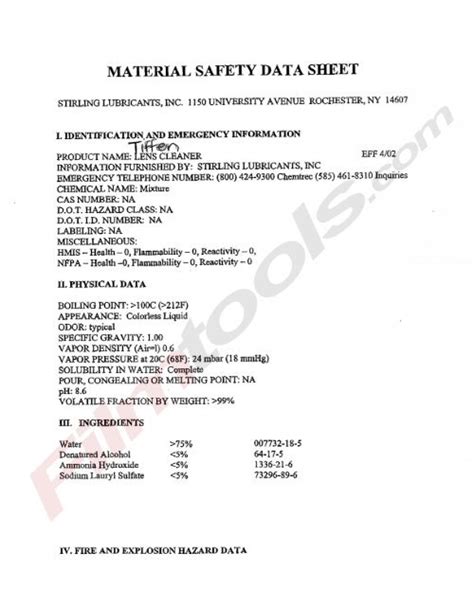 Lens Cleaner Safety Data Sheet At Mitchell Leadbeater Blog