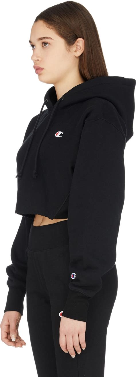 Champion Black Reverse Weave Crop Cut Off Hoodie Influenceu