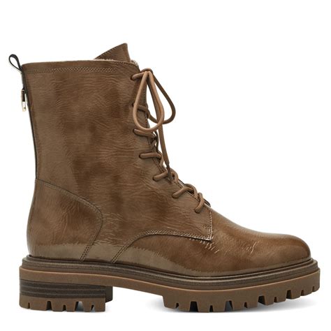 Tamaris Essentials Vegan Glanzende Camel Gevechtslaarzen Voor Dames
