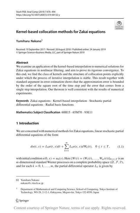 Kernel Based Collocation Methods For Zakai Equations