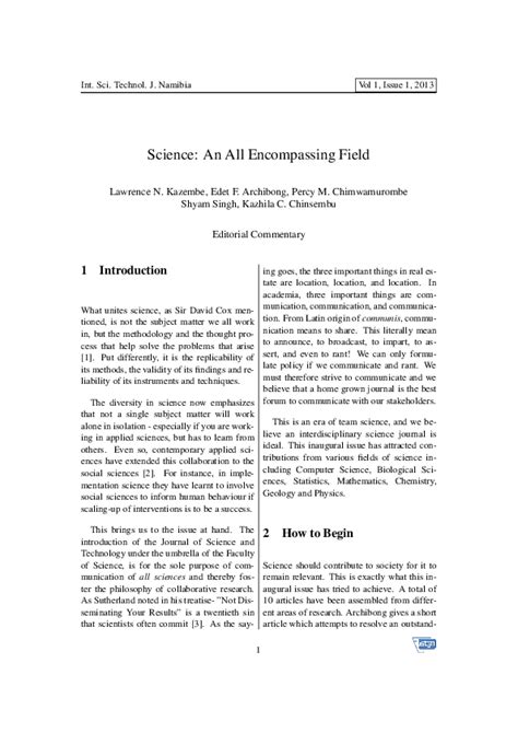Pdf Science An All Encompassing Field