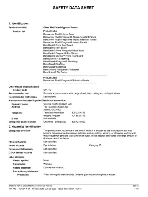 Densdeck Roof Board Sds 2012551 Pdf Personal Protective Equipment