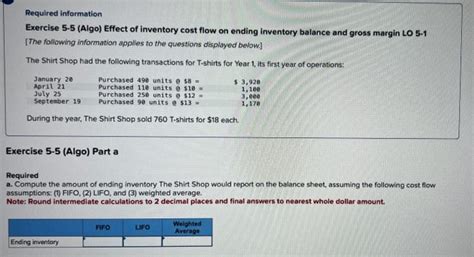 solved required information exercise 5 5 algo effect of