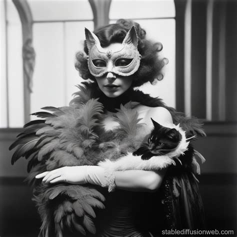 Leonor Finis Masked Surrealist Portrait With A Cat Stable Diffusion
