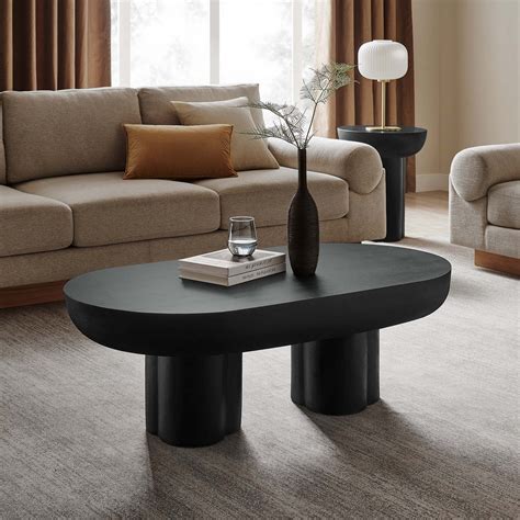 Caspian Black Oval Concrete Coffee Table Collection Las Vegas