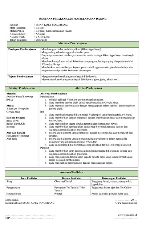 Contoh Rpp Untuk Satu Kali Pertemuan Rencana Pelaksanaan Pembelajaran