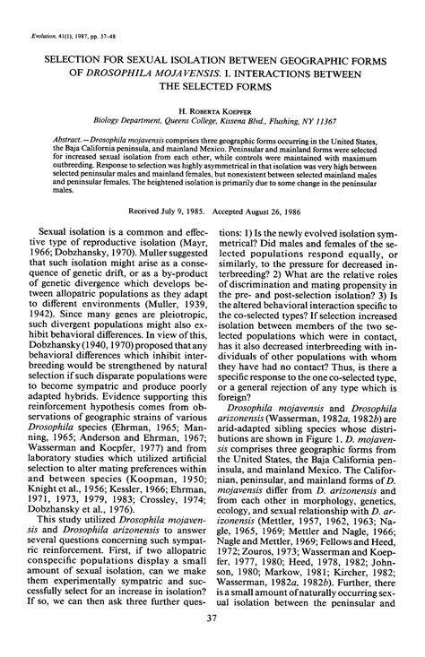 Solution Evolution January 1987 Koepfer Selection For Sexual Isolation