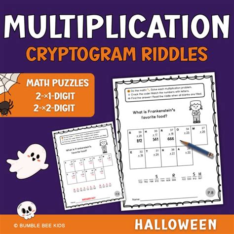 Halloween Multiplication Riddles Cryptogram Math Puzzles 2×1 And 2×2 Digit