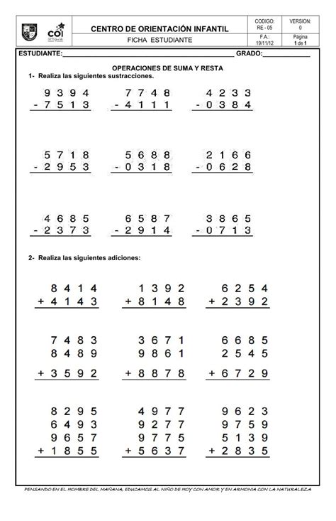 Sumas Y Restas Cuarto Grado Image To U