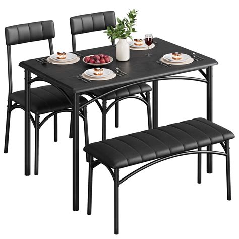 Jojoka 4 Piece Dining Set For 4 Table With 2 Pu Leather Upholstered
