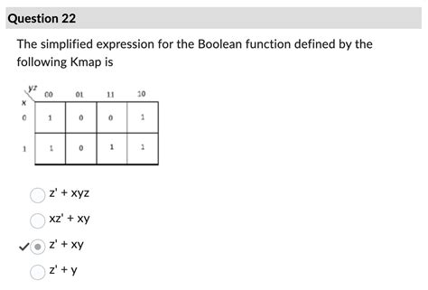 Solved Question 22the Simplified Expression For The Boolean