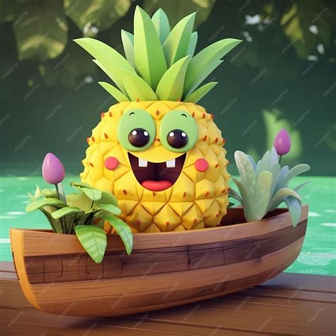 Premium Ai Image Cartoon 3d A Series Of Illustrations Of A Happy Pineapple Funny Pineapple In