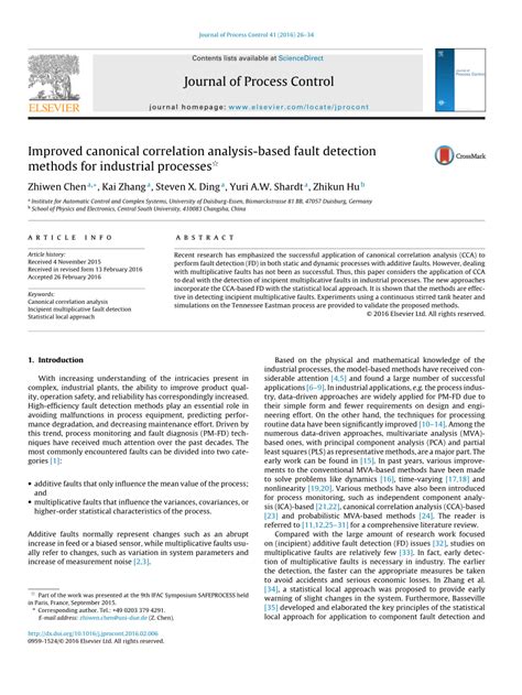 Pdf Improved Canonical Correlation Analysis Based Fault Detection